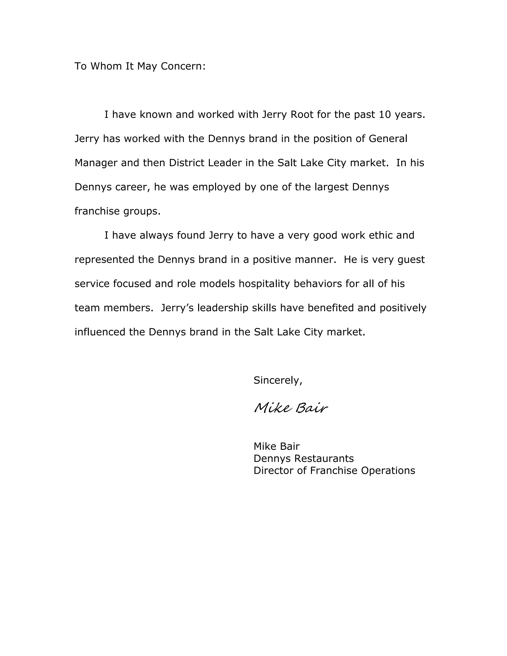 Jerry Root - letter of recommendation | PDF