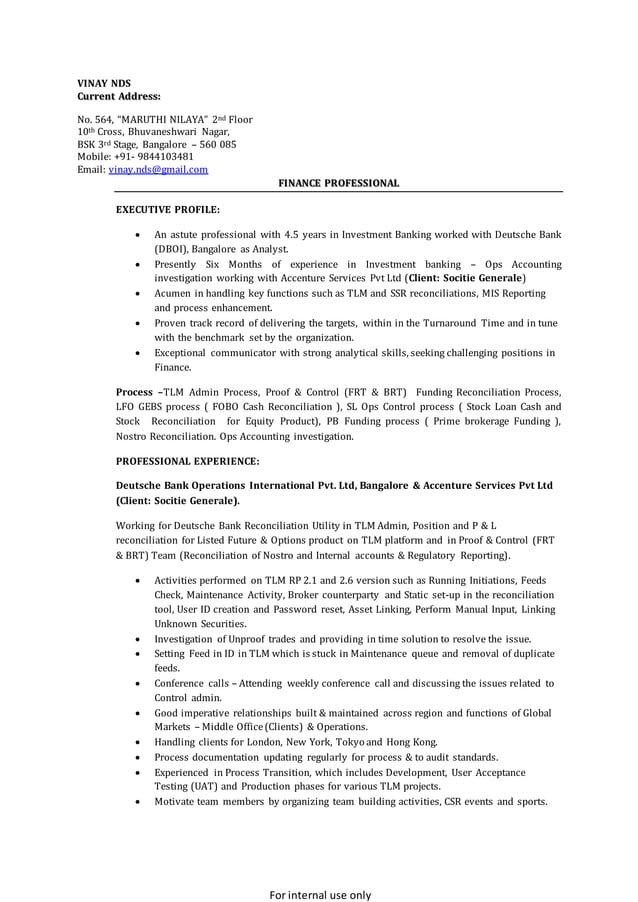 Vinay NDS Resume | DOCX | Stocks and Bonds | Personal Investing