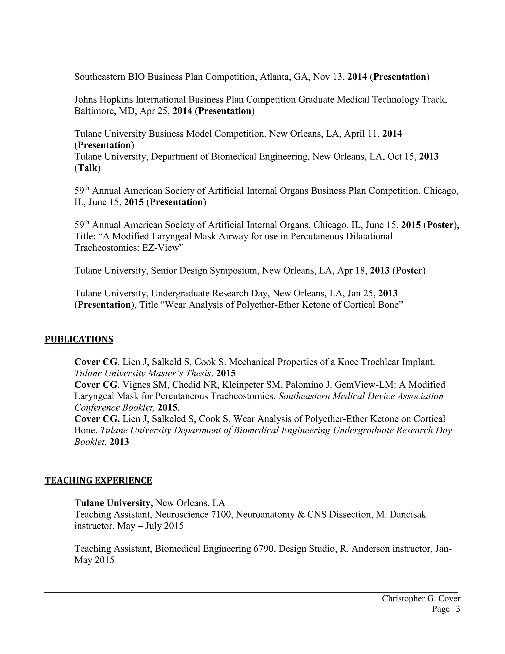 Christopher Cover - CV | PDF