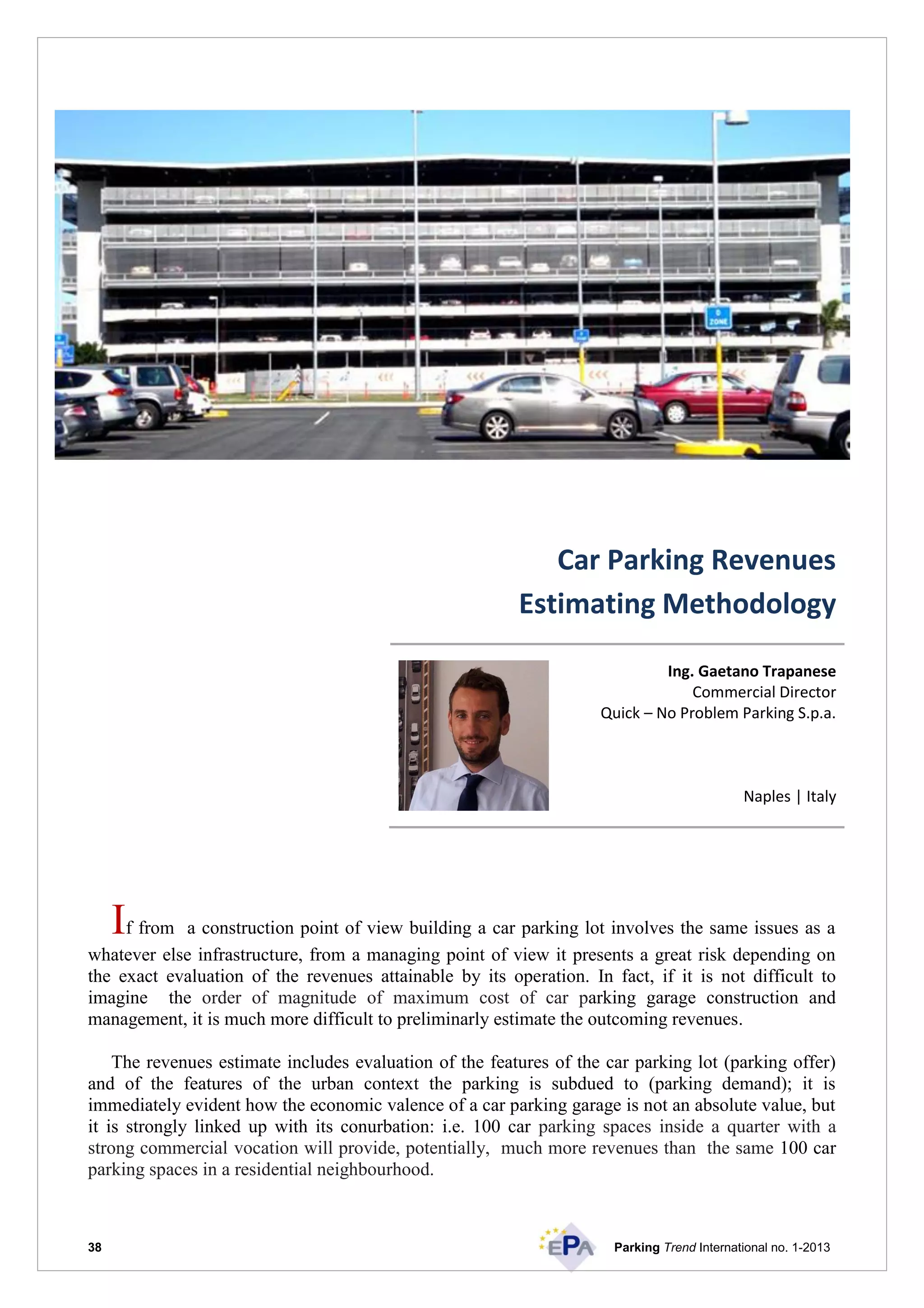 Car Parking Revenues Estimating Methodology | PDF