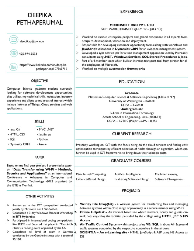 Deepika Pethaperumal - 1 page resume | PDF