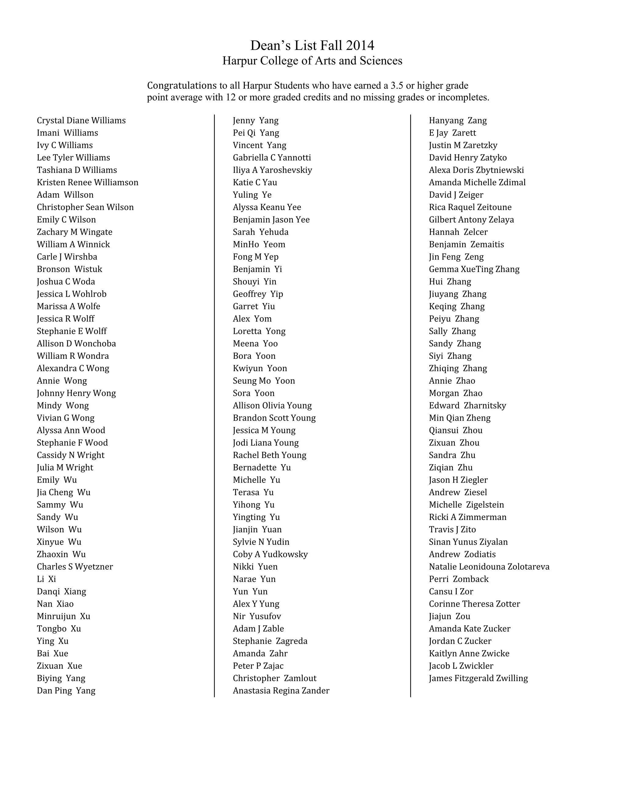 Deans List Fall 2014_1 | PDF