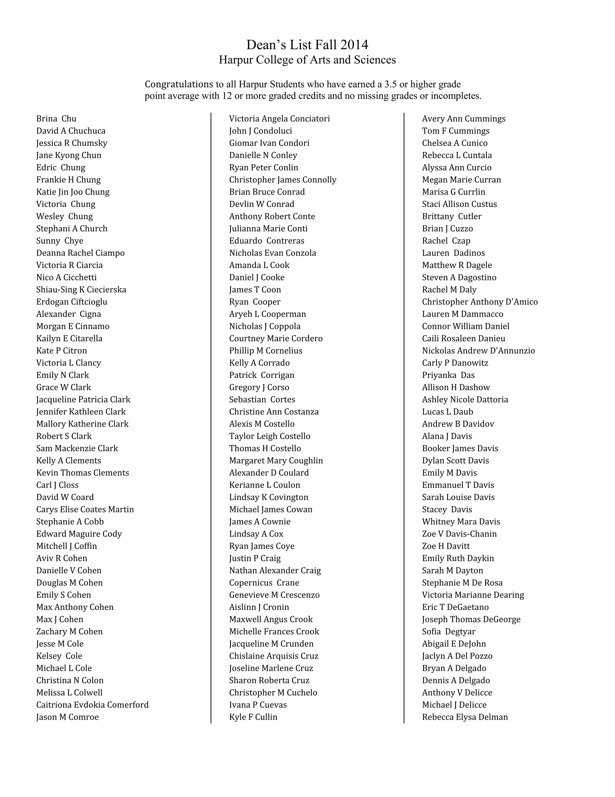 Deans List Fall 2014_1 | PDF