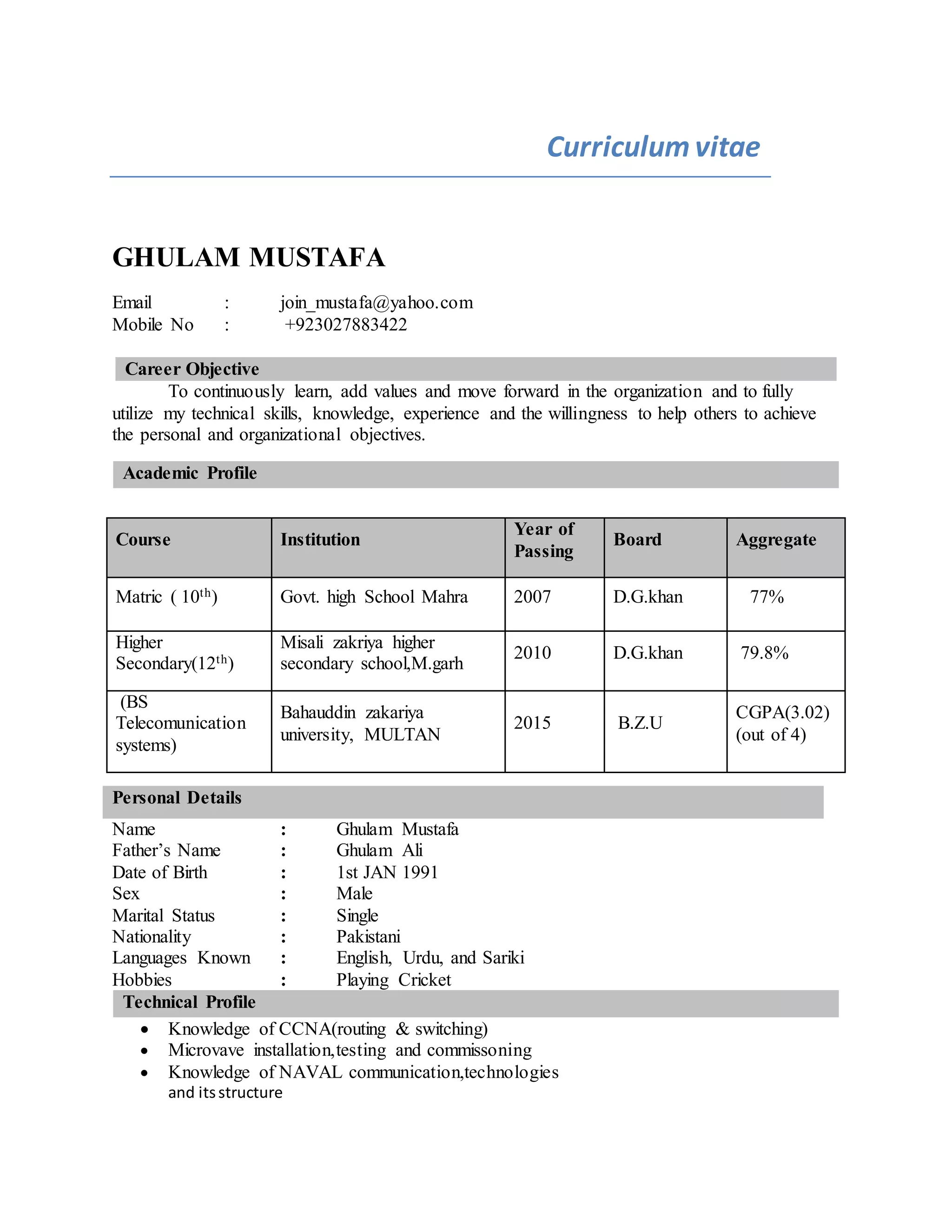 mustafa cv | PDF