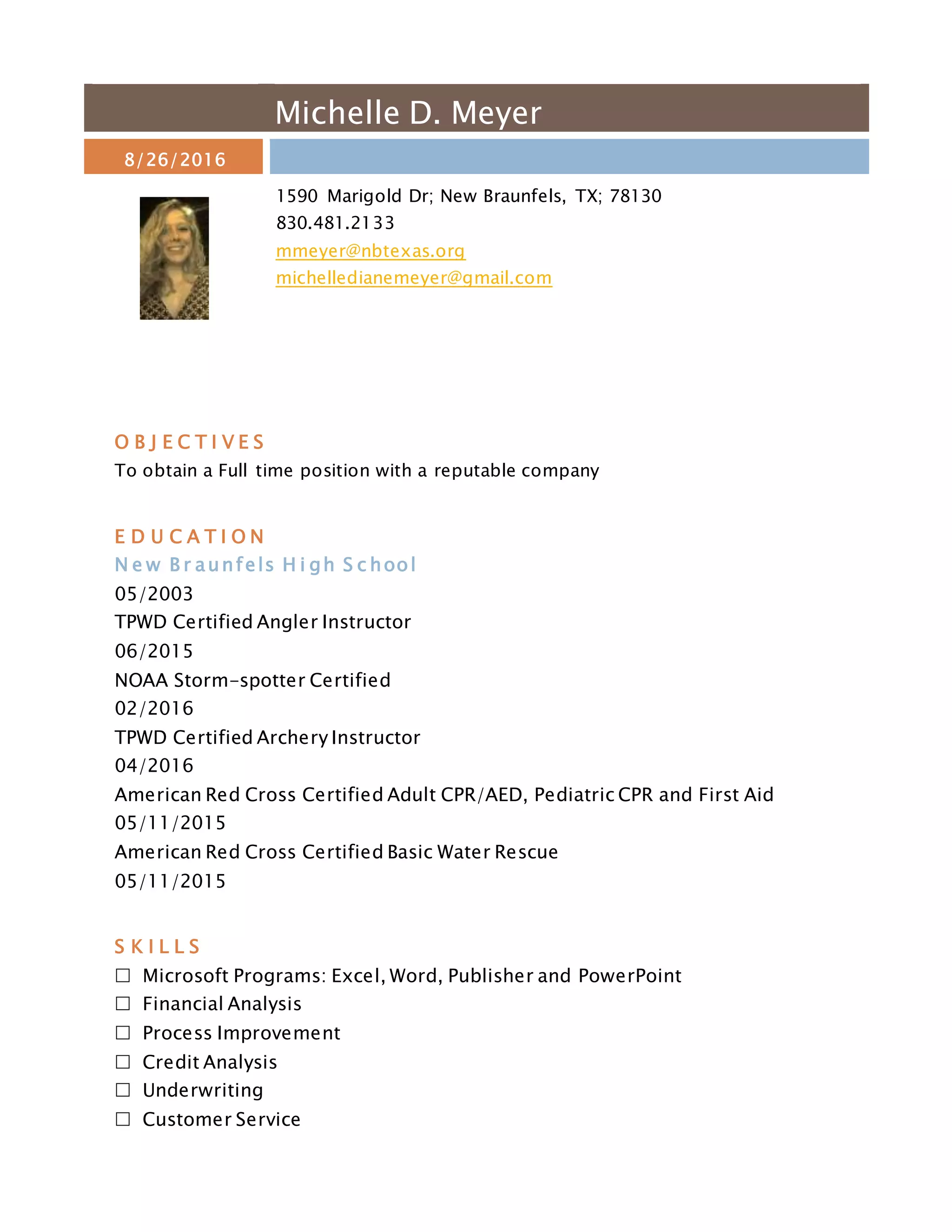 Michelle D meyer resume | PDF
