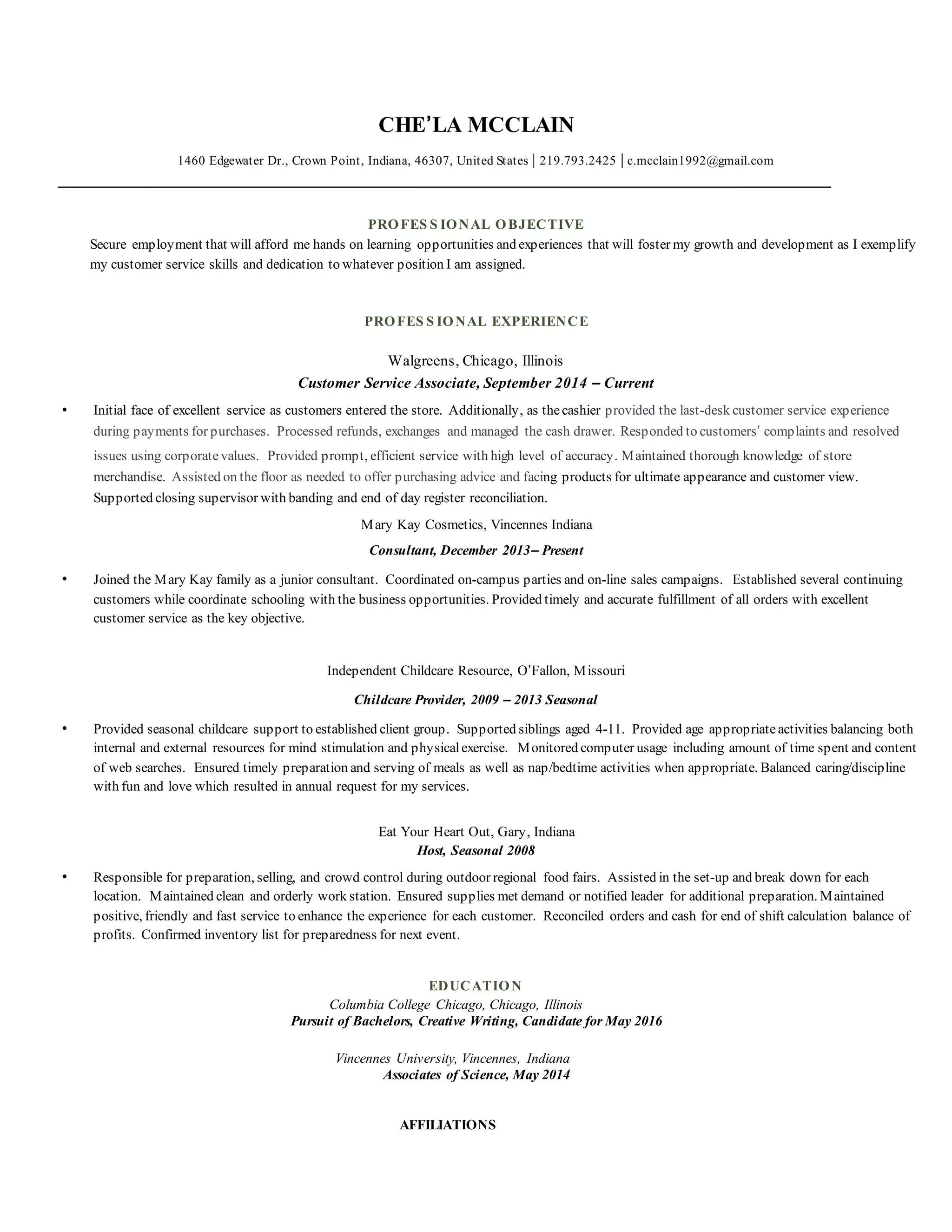 Che'la's Resume | DOCX