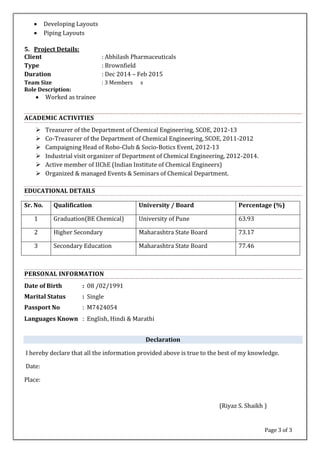 Riyaz Shaikh_2+yr_Process Engineer | PDF