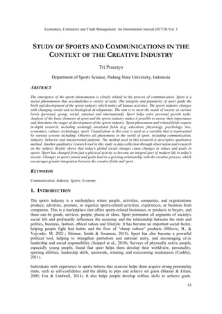 STUDY OF SPORTS AND COMMUNICATIONS IN THE CONTEXT OF THE CREATIVE ...