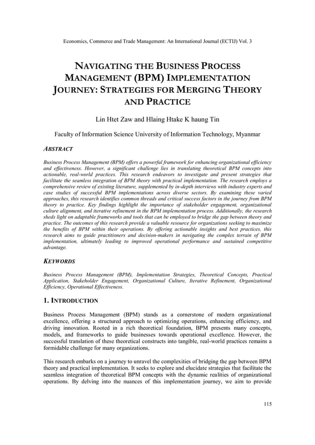 NAVIGATING THE BUSINESS PROCESS MANAGEMENT (BPM) IMPLEMENTATION JOURNEY: STRATEGIES FOR MERGING ...