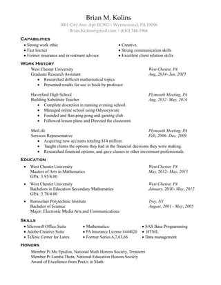 Resume Brian Kolins | PDF