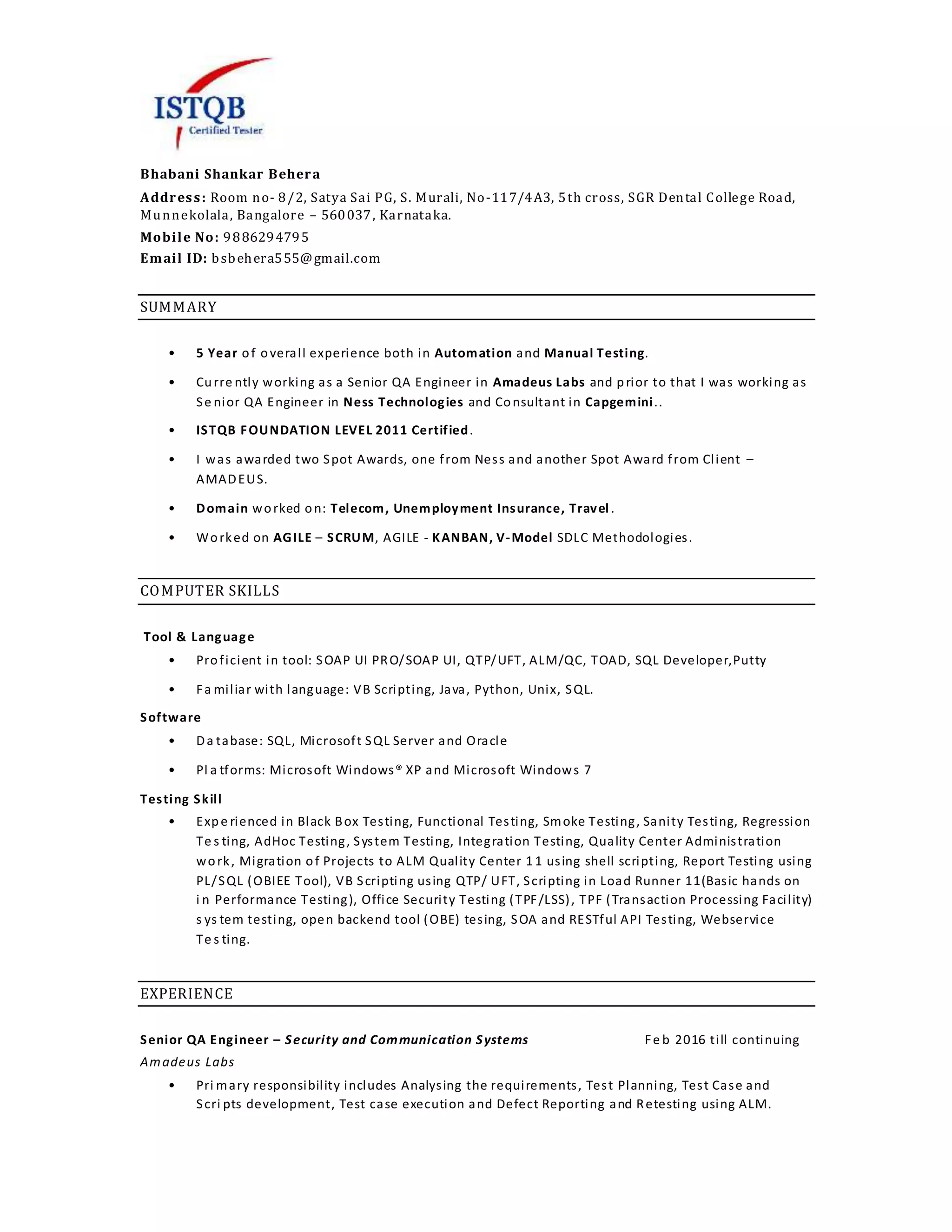 Bhabani Shankar Behera CV | PDF