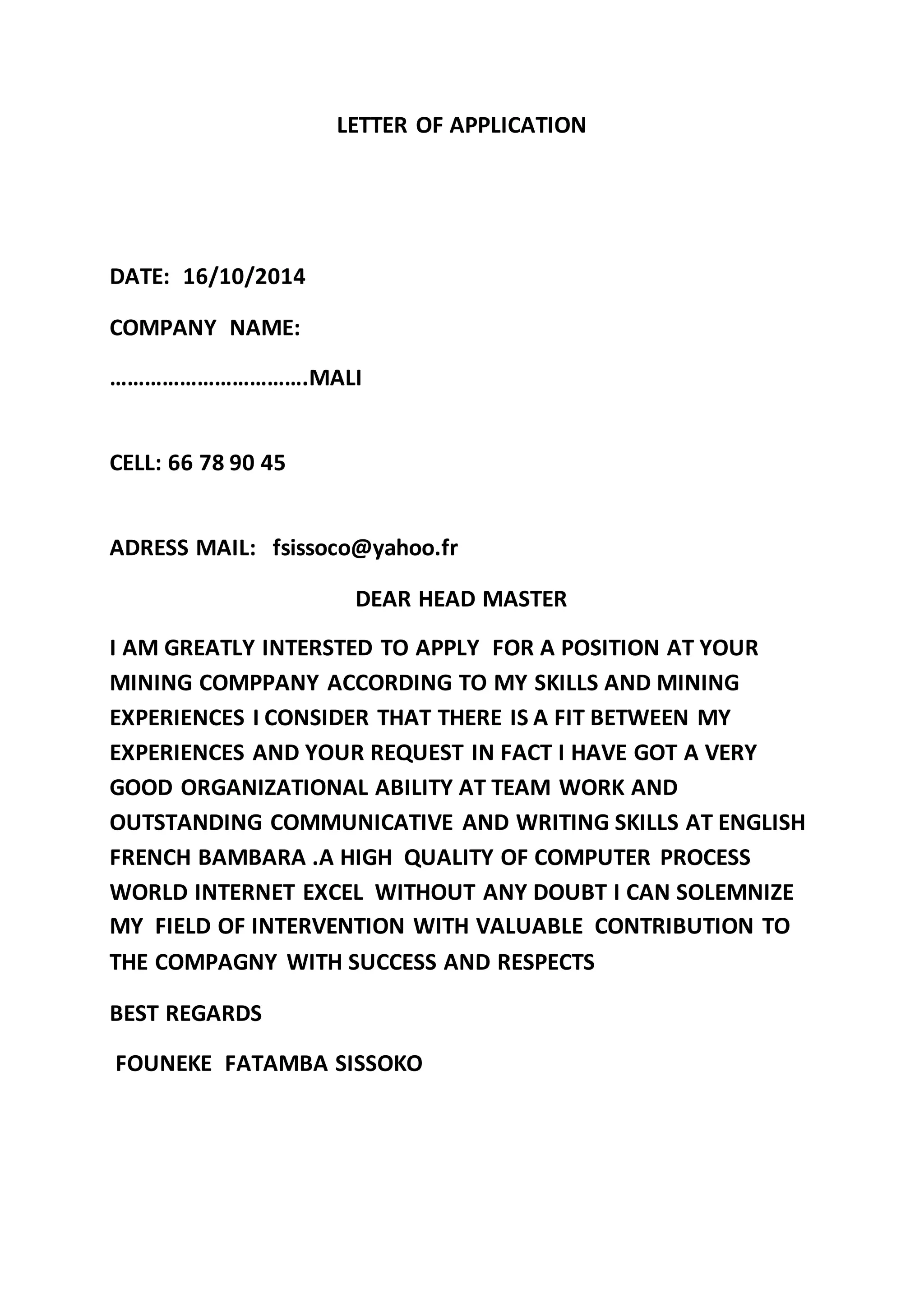 LETTER OF APPLICATION | DOCX