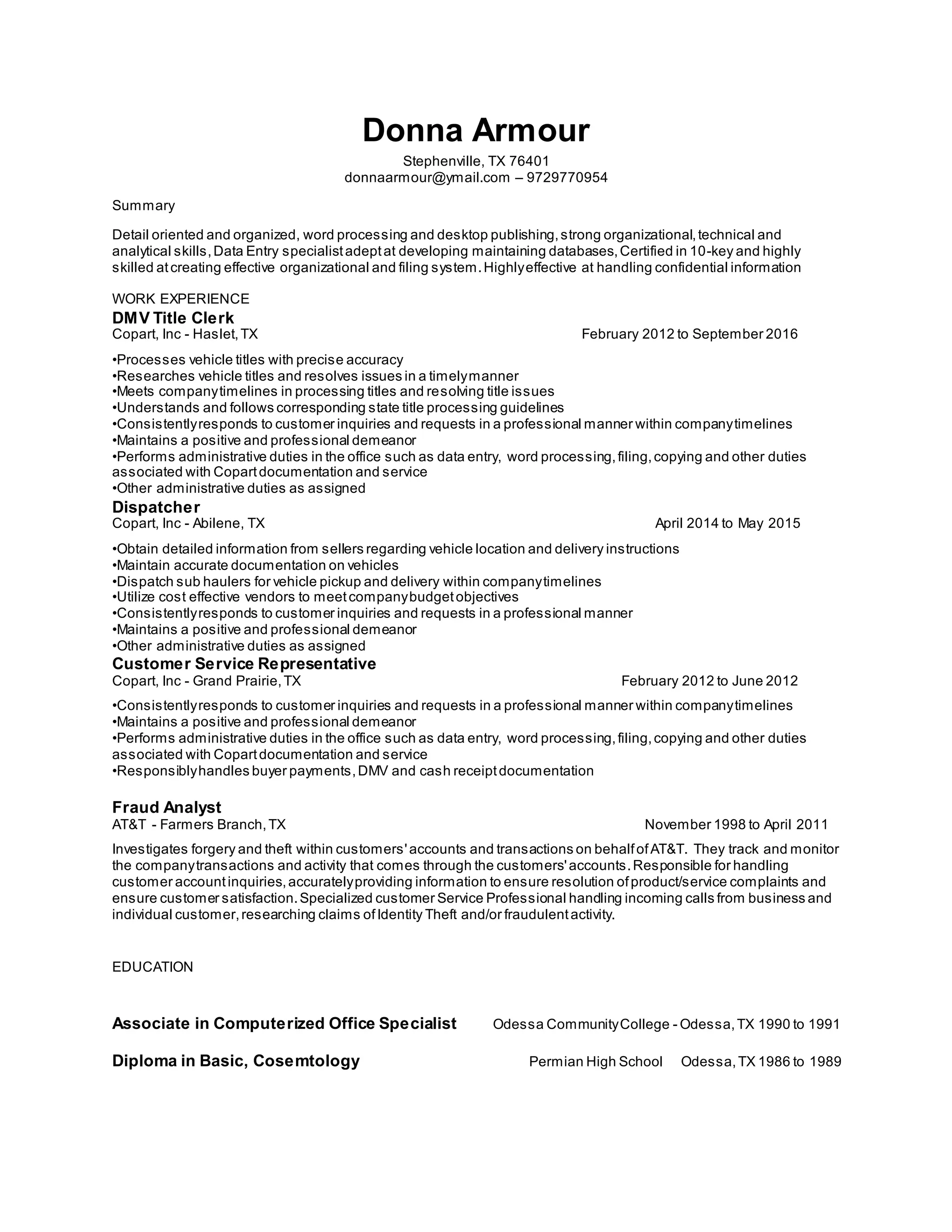 Resume - Donna Armour | DOCX