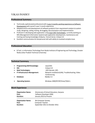 Vikas Pandey(CV) | DOC | Web Development | Internet