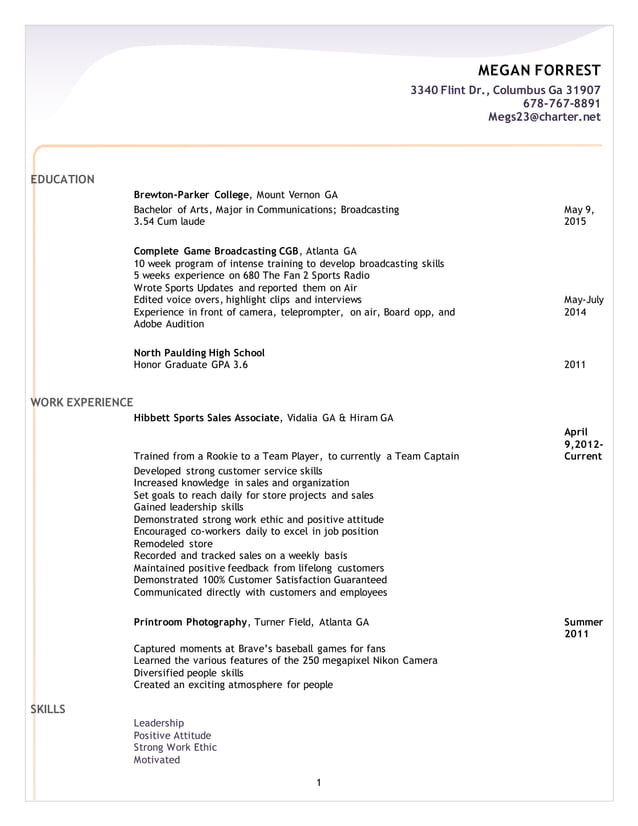 Megan Forrest Resume | DOCX | College Sports | Sports