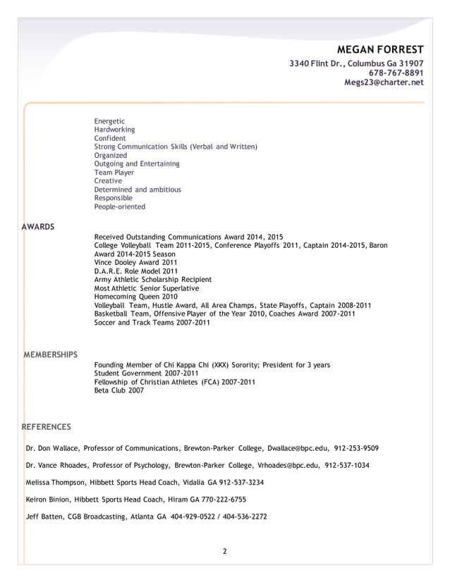 Megan Forrest Resume | DOCX | College Sports | Sports