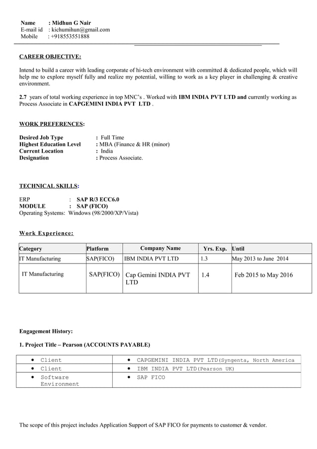 Midhun Resume' 2016 | DOC