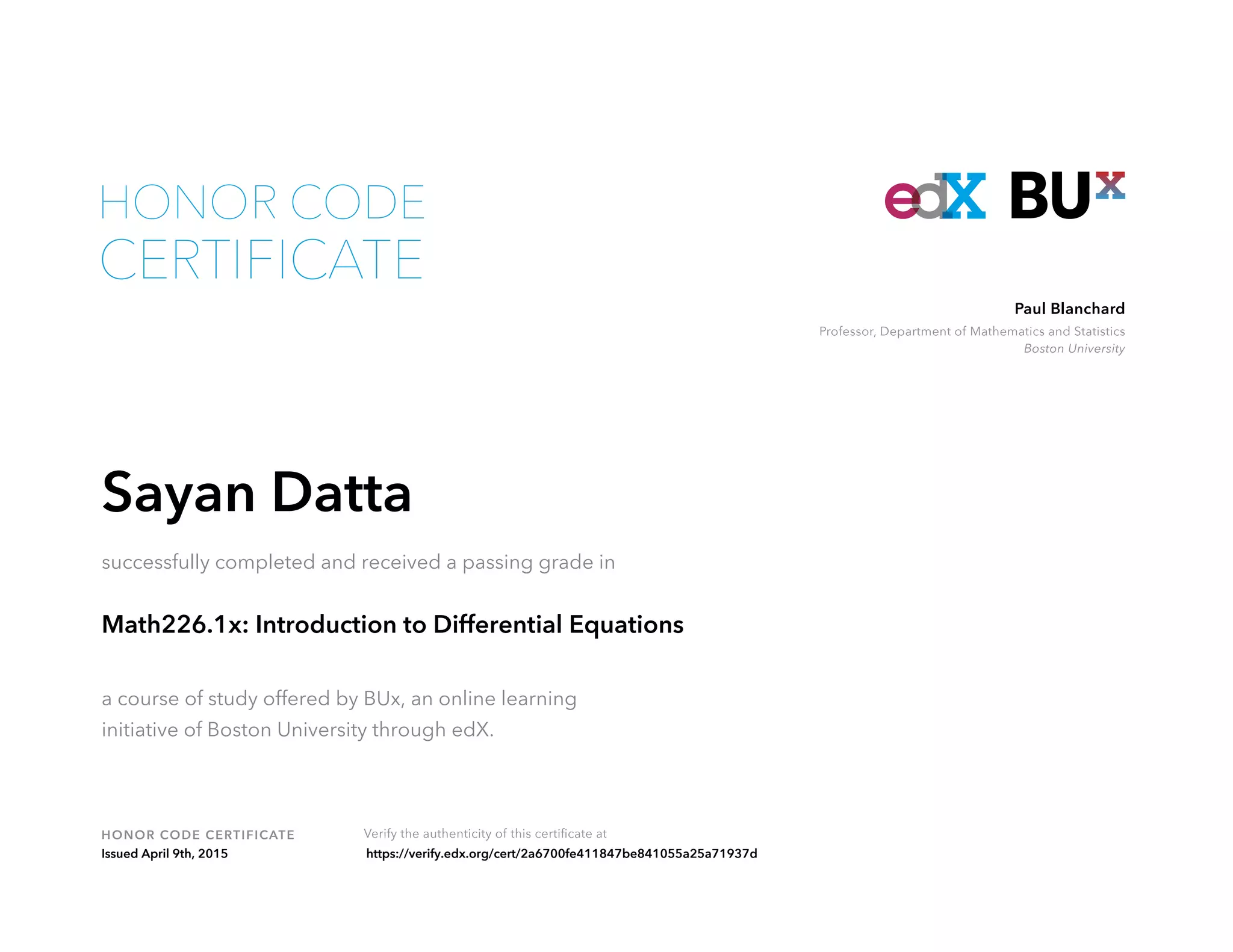 Certificate Diff Eq | PDF