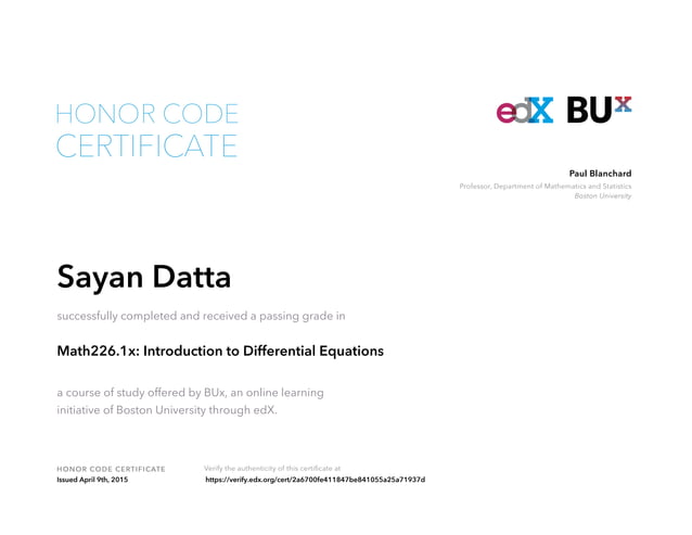 Certificate Diff Eq | PDF