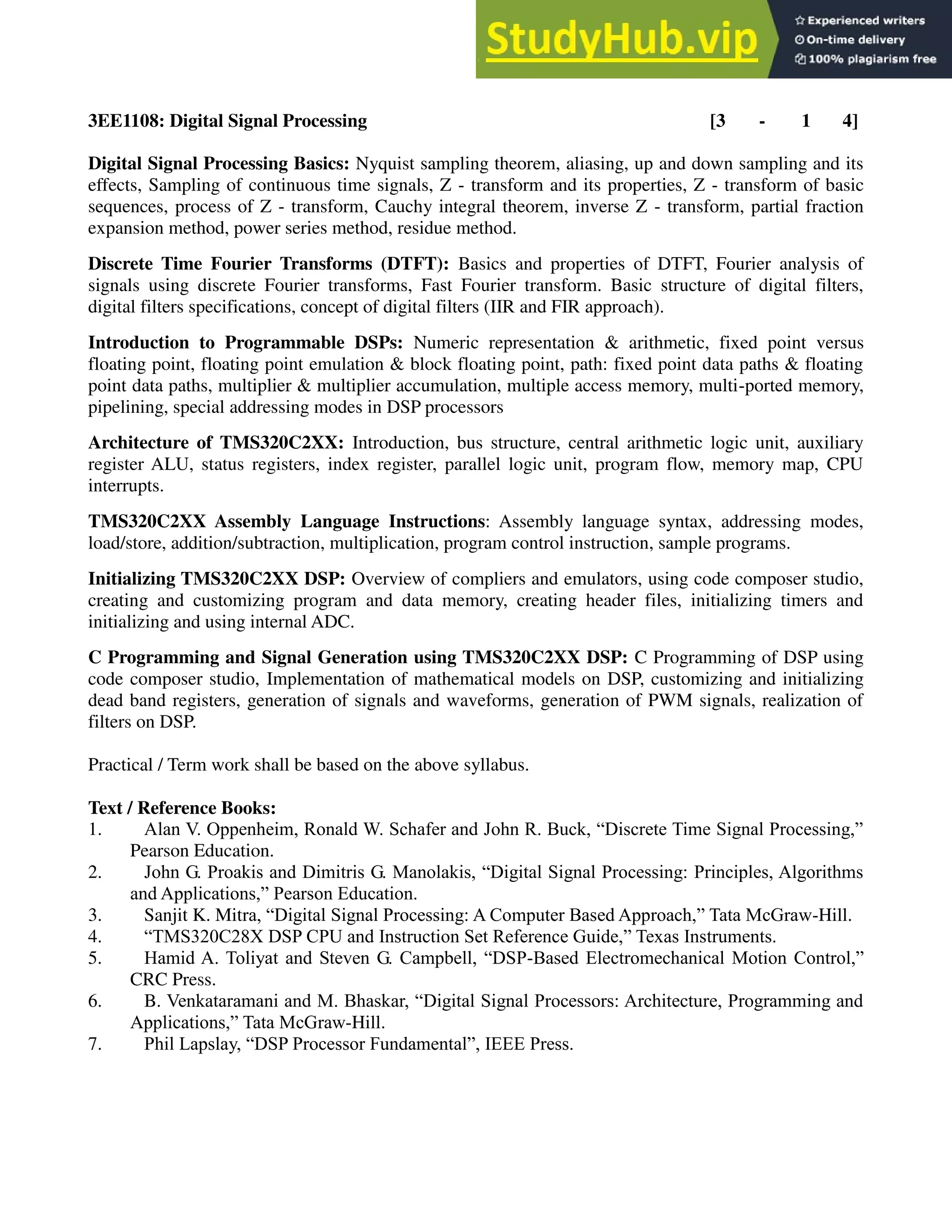 3EE1108 Digital Signal Processing | PDF