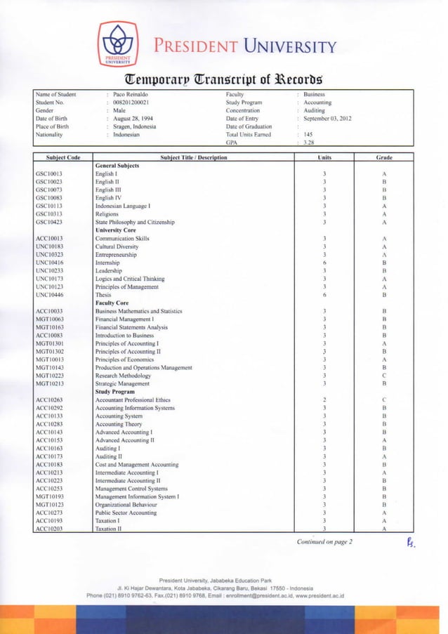 Academic Transcript | PDF