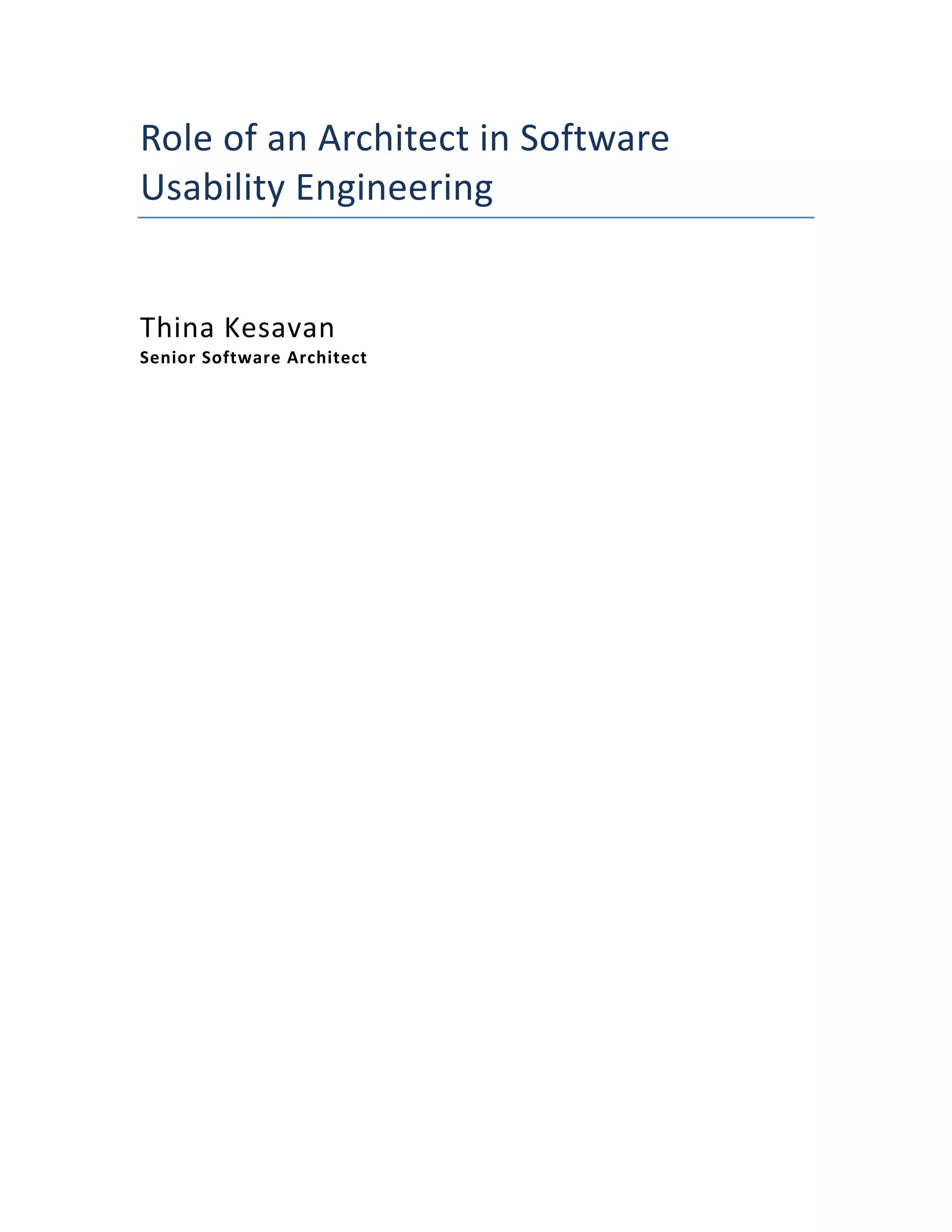 Role of an Architect in Software Usability Engineering | PDF