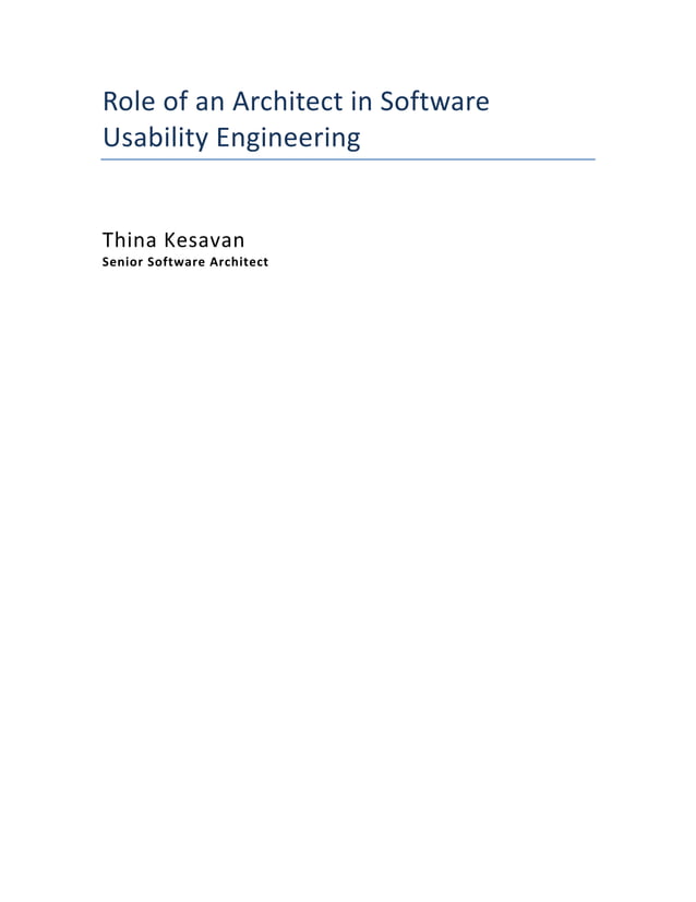Role of an Architect in Software Usability Engineering | PDF