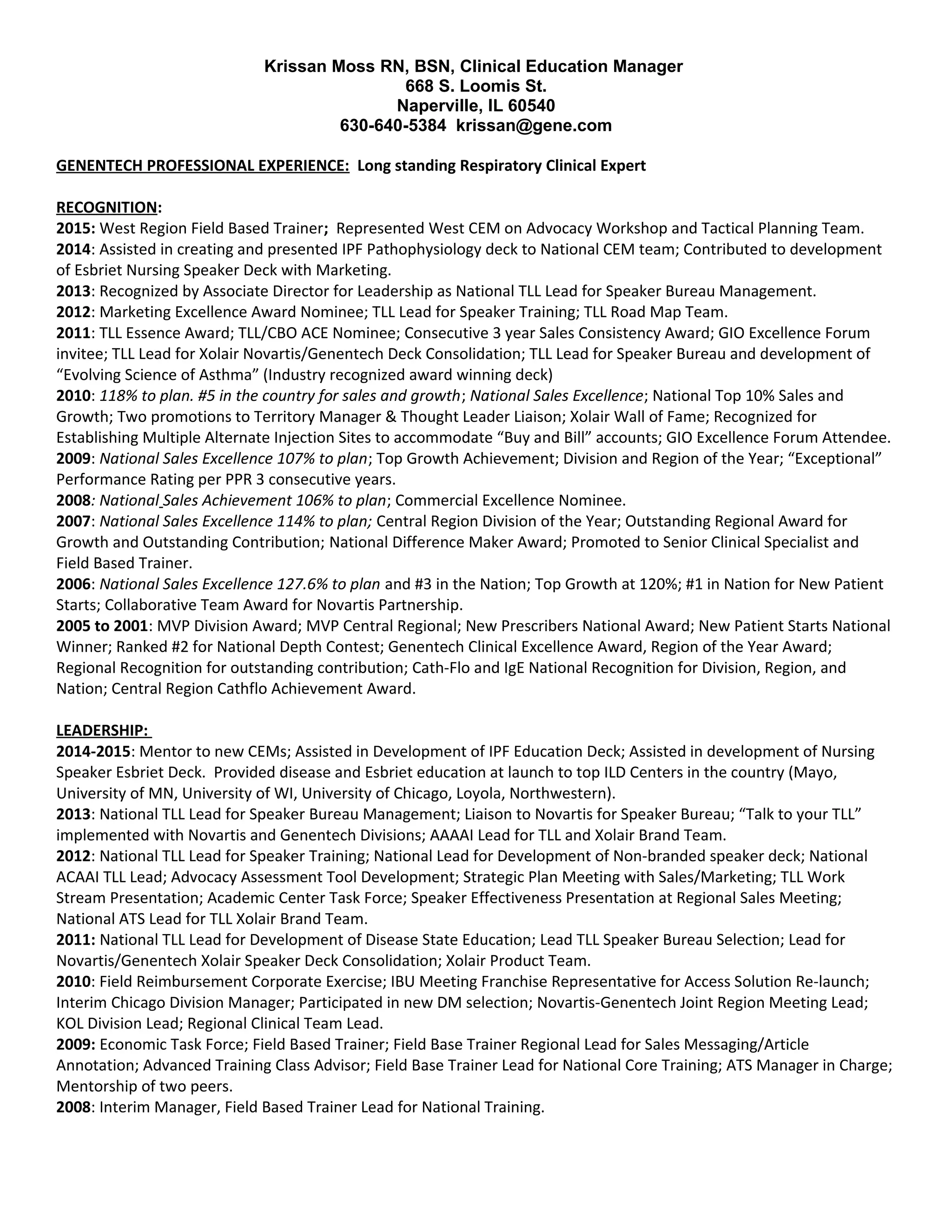 September 8 2015 Krissan Moss Resume | DOC