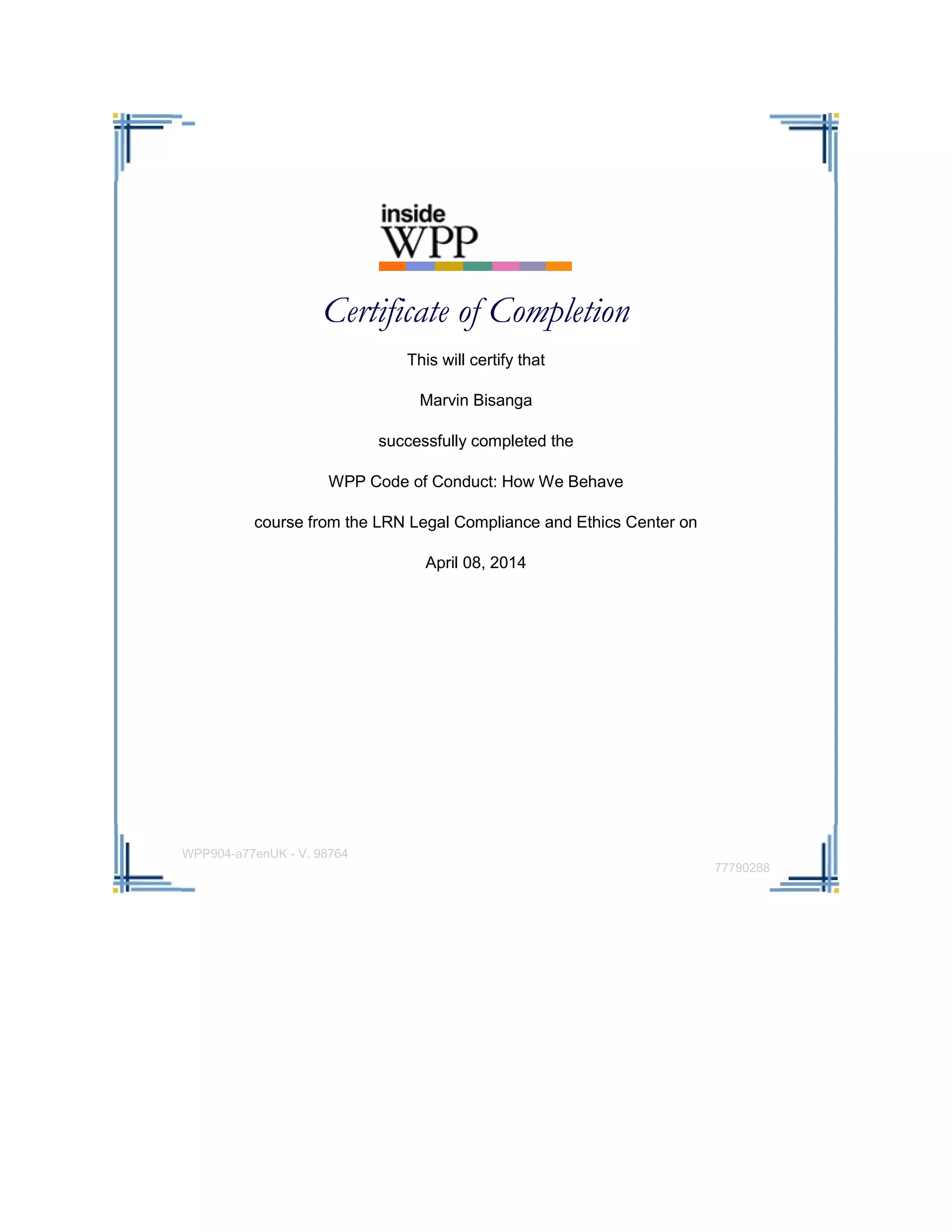Course Completion Certificate - code of conduct | PDF