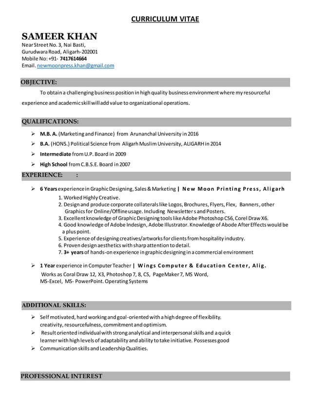 SAMEER KHAN CV | PDF