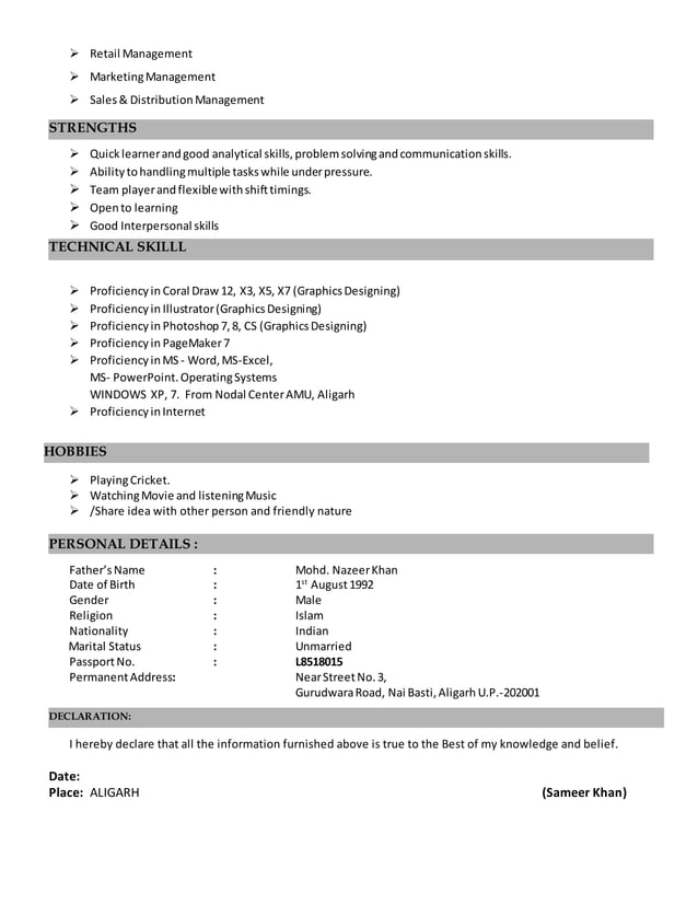 SAMEER KHAN CV | PDF