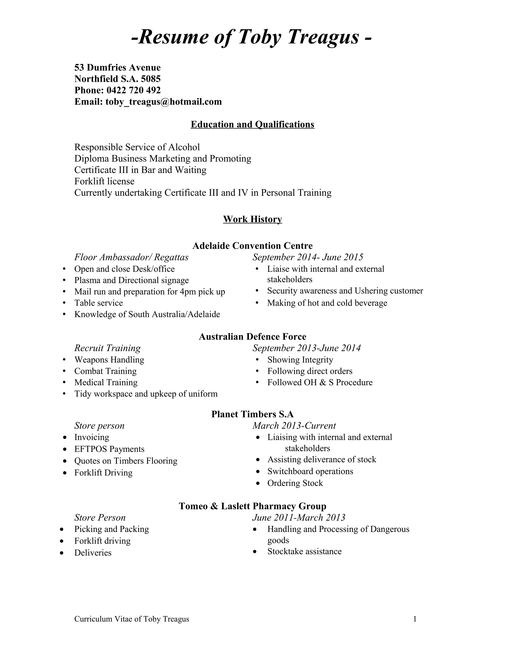 Toby Treagus Resume-n | PDF