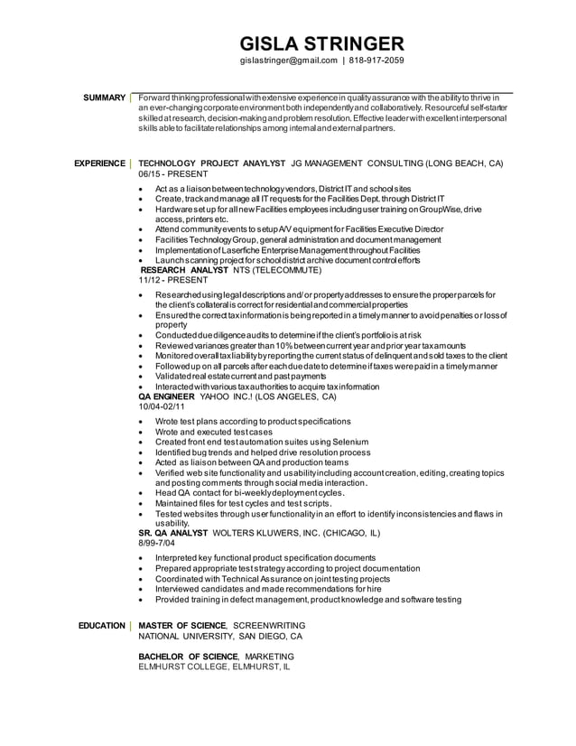 Gisla stringer_RESUME_Tech | PDF