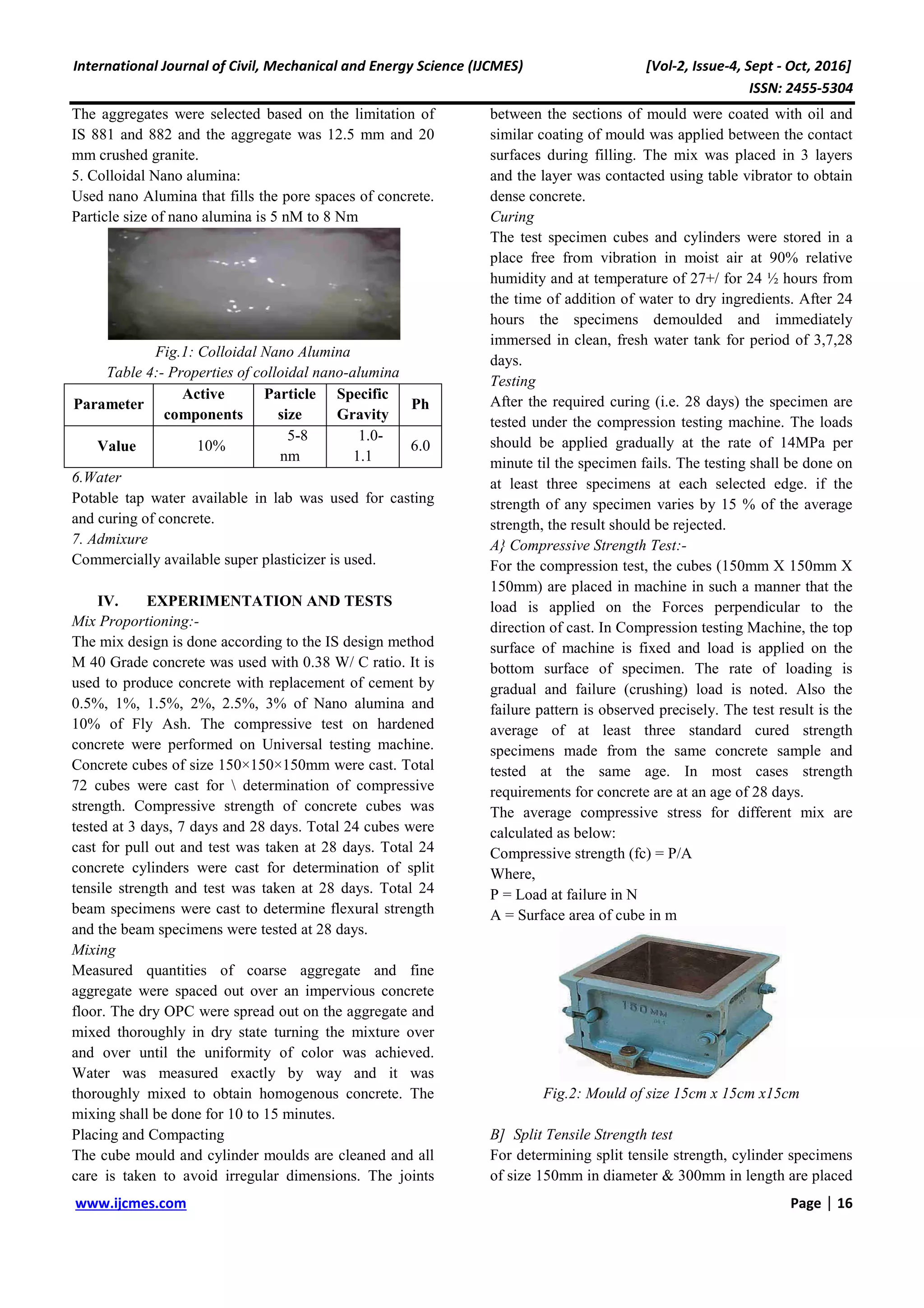 Effect on Concrete by Partial Replacement of Cement by Colloidal Nano Alumina and Fly Ash | PDF