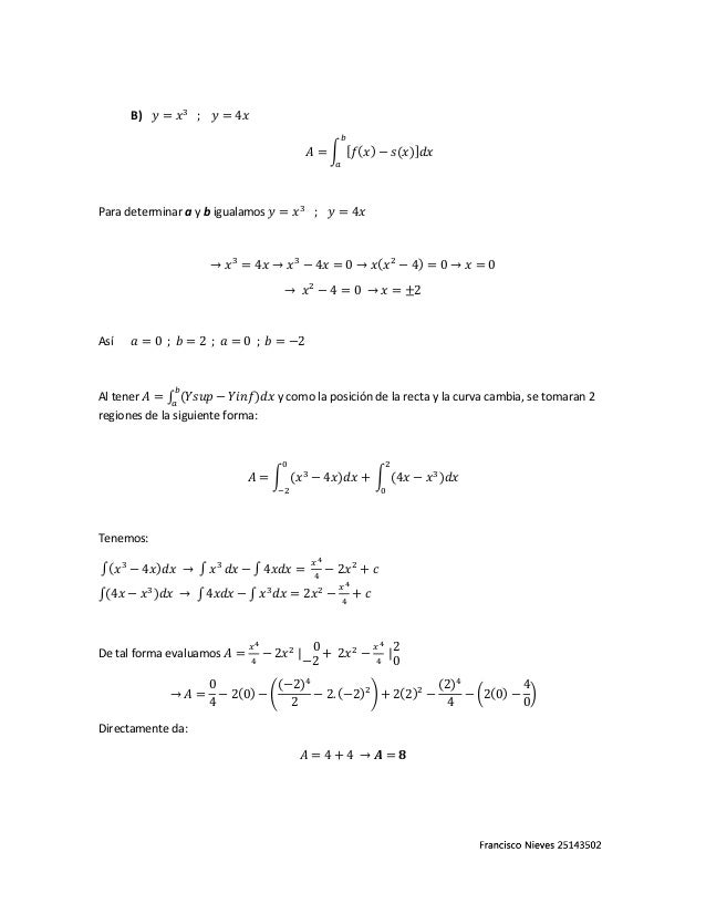 EJERCICIOS INTEGRALES 3 SOLIDOS AREAS Y ARCOS