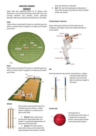 English Games Cricket 2º ESO Secciones | DOCX