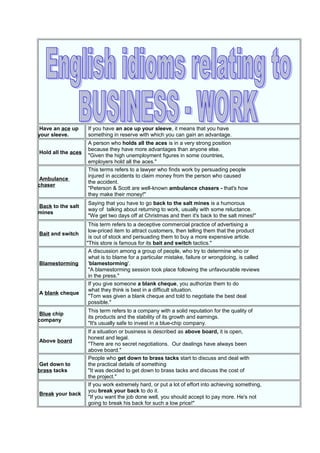 English idioms relating to business work | DOC