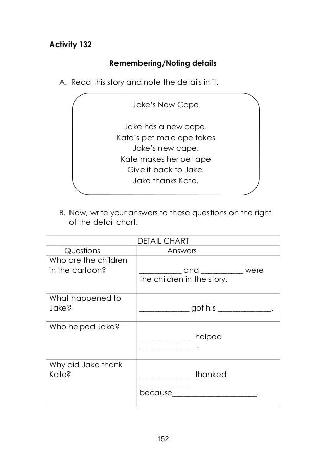 Noting Details Worksheet