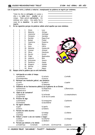 3er. año rv - guía 4 - sinónimos | PDF