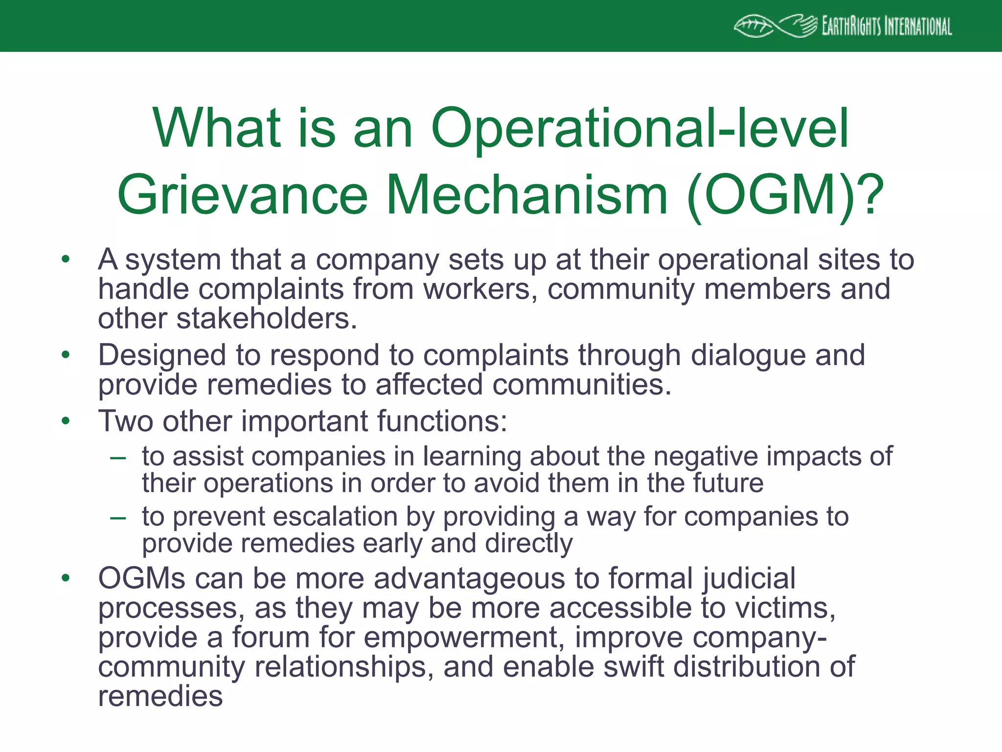 Community-Driven Operational Grievance Mechanism (OGM) | PPTX