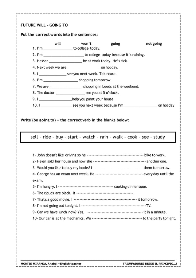 3ero will vs going to (worksheet) | PDF