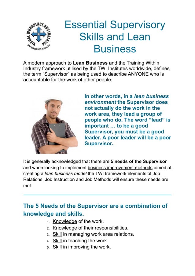 3 essential supervisory skills and lean business | PDF