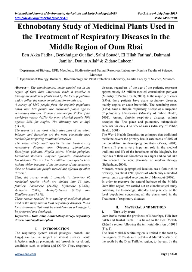 Ethnobotany Study of Medicinal Plants Used in the Treatment of Respiratory Diseases in the ...