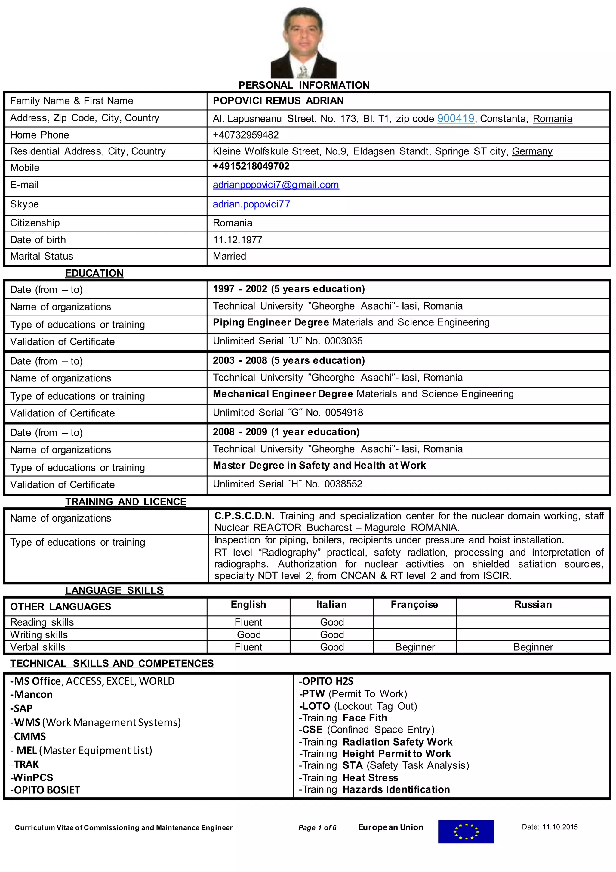 CV Field Mechanical and Piping Engineer | DOCX