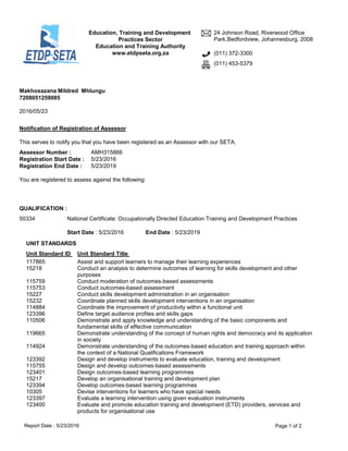 Makhosazana Mildred Mhlungu ETDP SETA registration | PDF