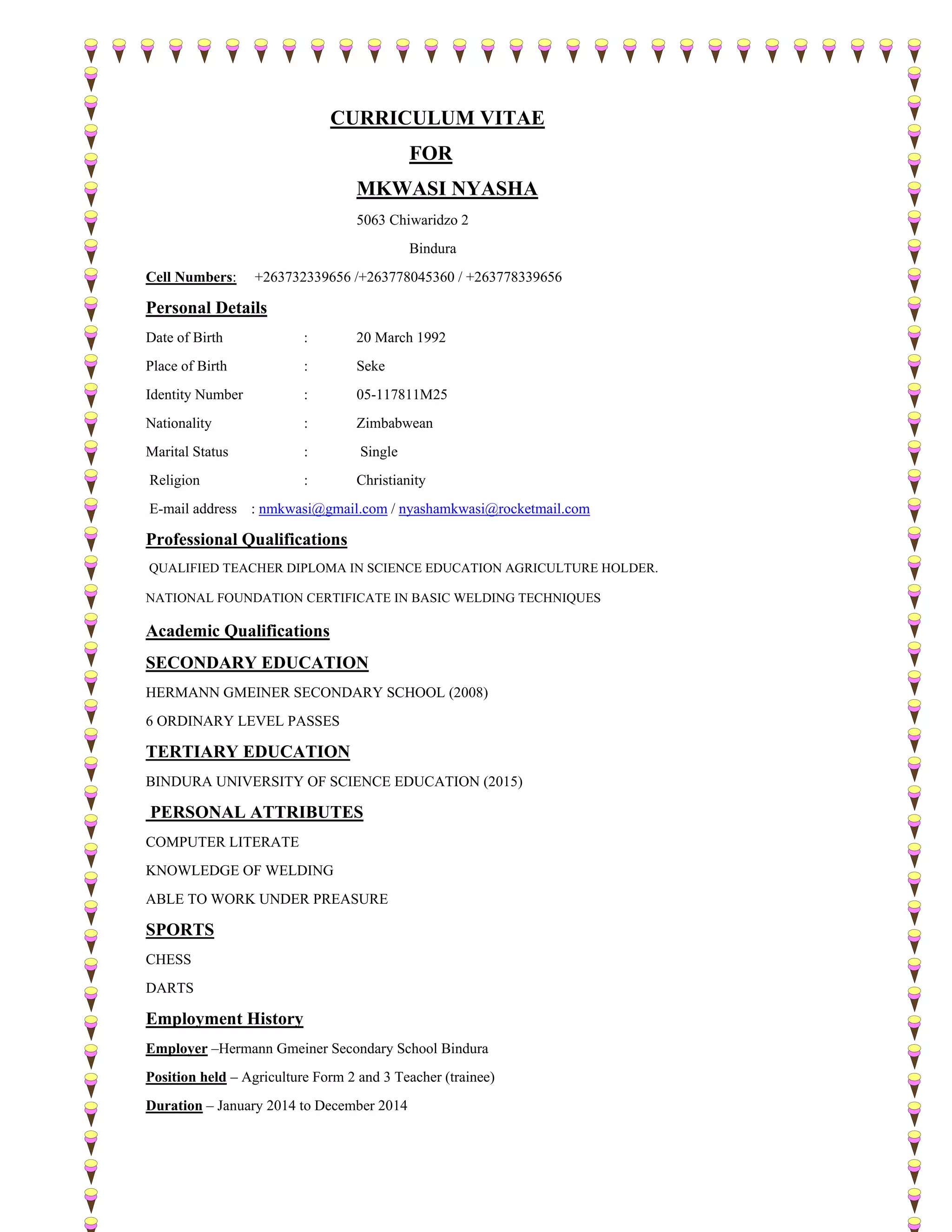 nyasha mkwasi | PDF | Secondary Education | Education