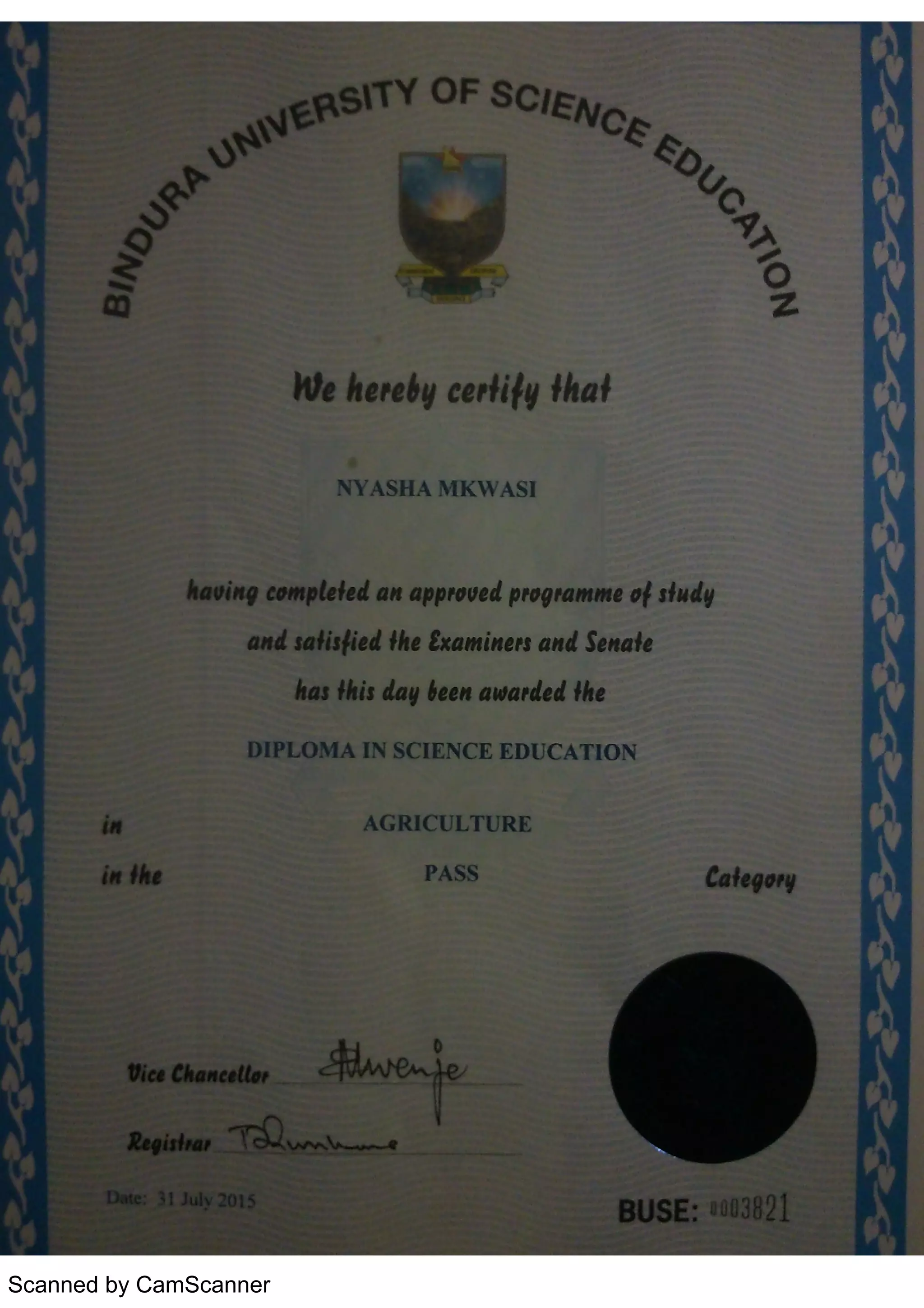 nyasha mkwasi | PDF | Secondary Education | Education