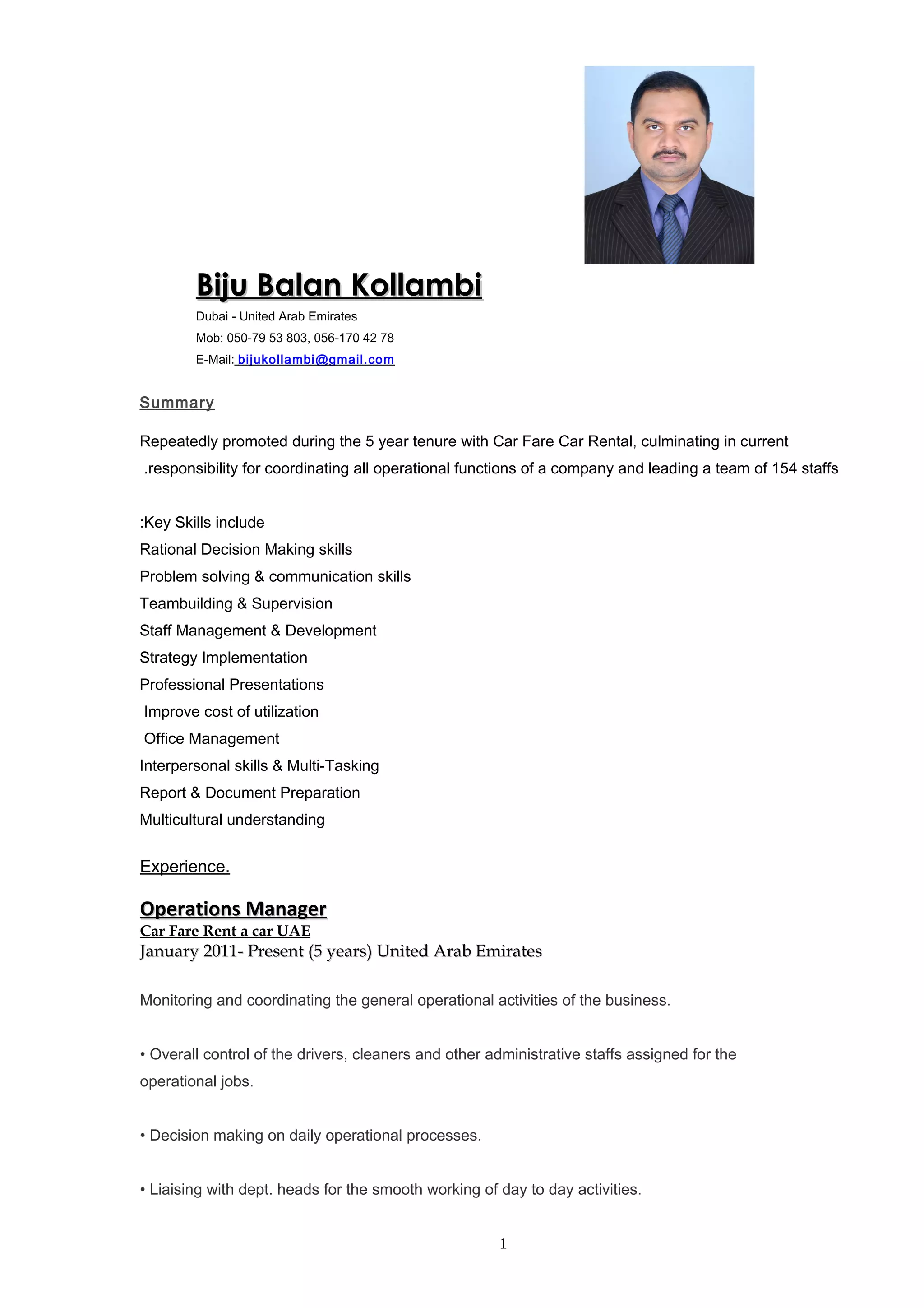 Resume Biju Kollambi | PDF