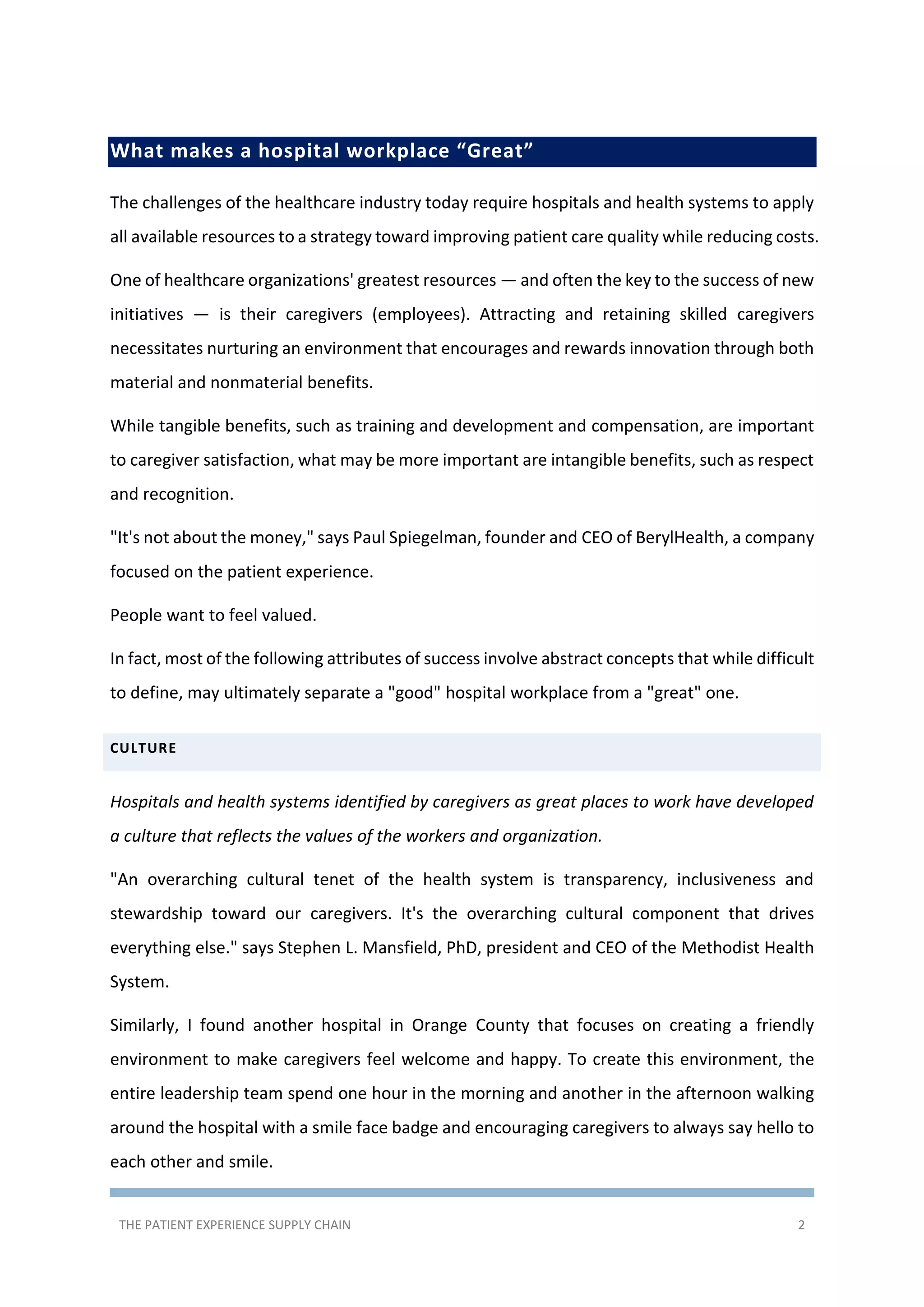 What makes a hospital workplace Great | PDF