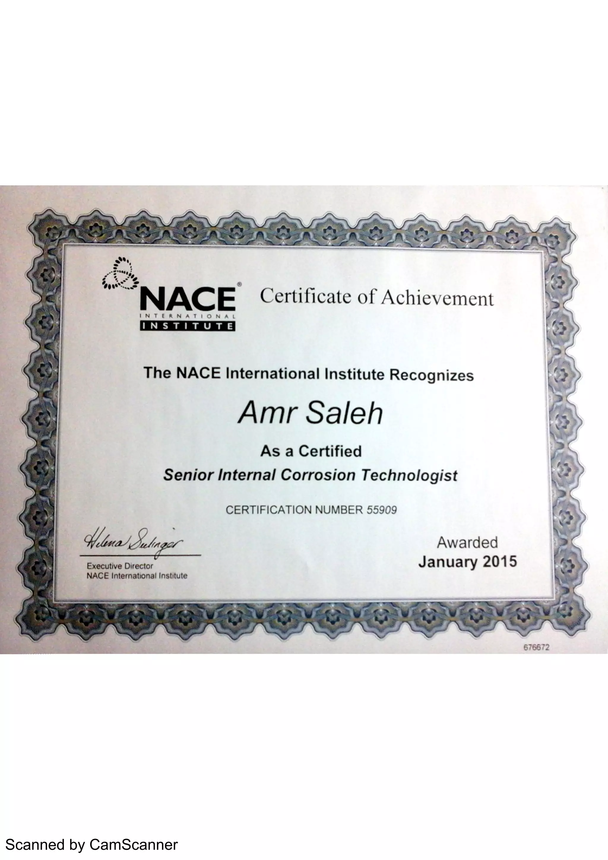 Nace senior certificate | PDF